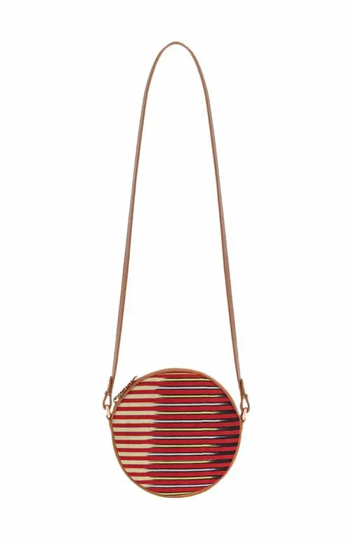 K'AI & VROSI Genuine Leather & Striped Fabric Crossbody Bag - Brown