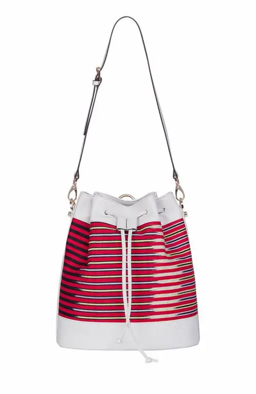 K'AI & VROSI Leather & Striped Fabric Convertible Bag - Beige