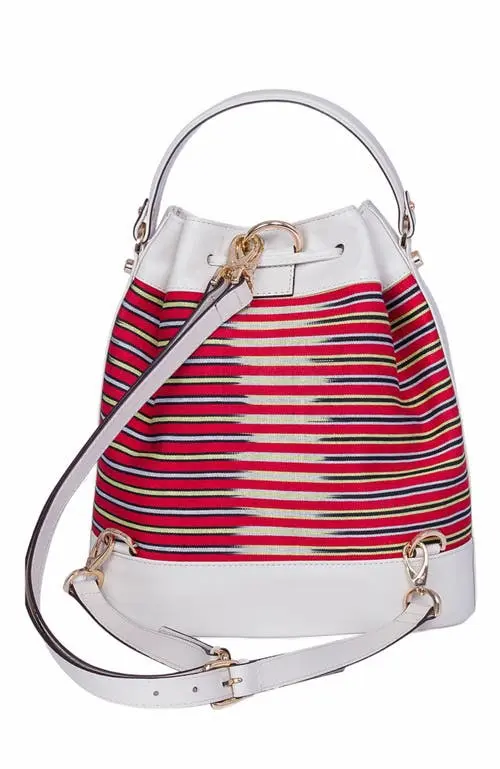 K'AI & VROSI Leather & Striped Fabric Convertible Bag - Beige