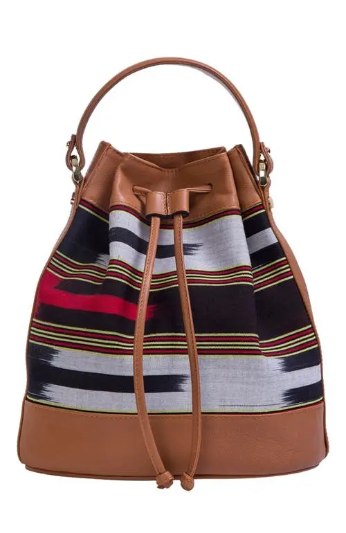 K'AI & VROSI Leather & Striped Fabric Convertible Bag - Black
