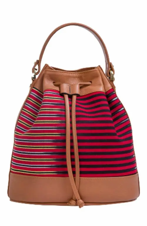 K'AI & VROSI Leather & Striped Fabric Convertible Bag