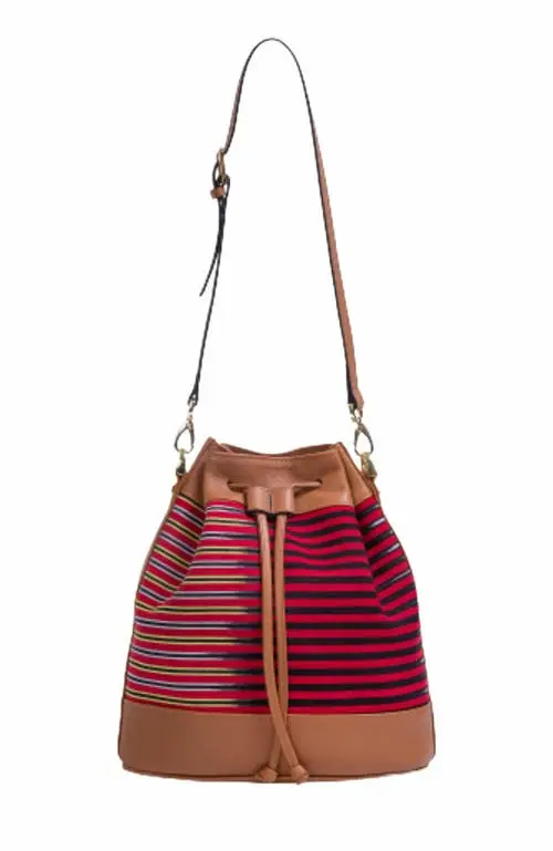 K'AI & VROSI Leather & Striped Fabric Convertible Bag