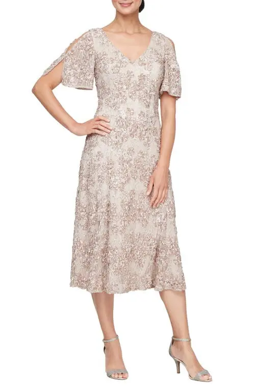 white christmas dresses Soulmates - Soutache Lace Sequin Boatneck Sheath Dress Cocoa / L main image 0