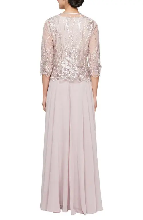 Alex Evenings Sequin Embroidered Lace Gown With Jacket