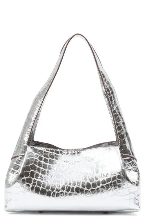 Rag & Bone Slade Croc Embossed Metallic Shoulder Bag - Silver