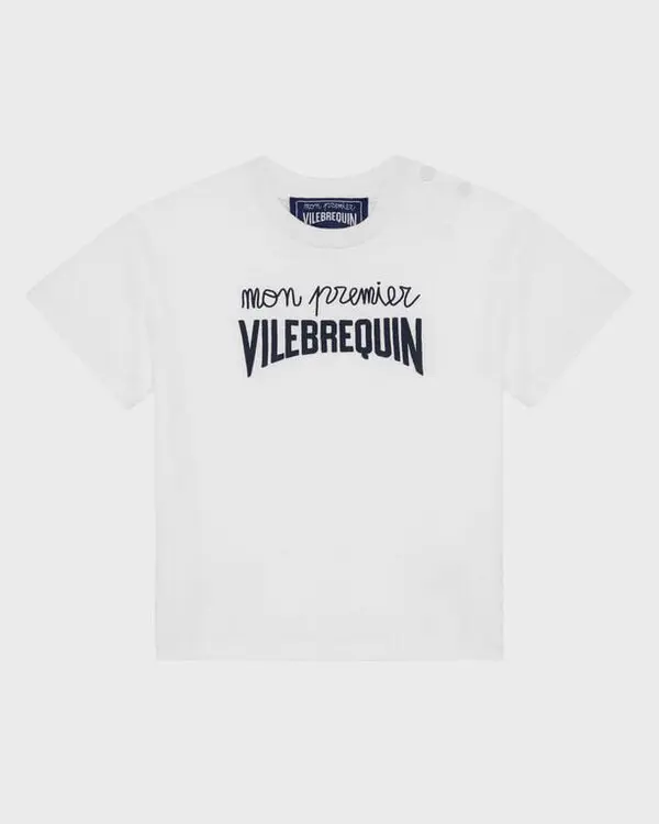 Vilebrequin Baby Organic Cotton Tshirt Embossed Logo Tee Shirt Bisous - White