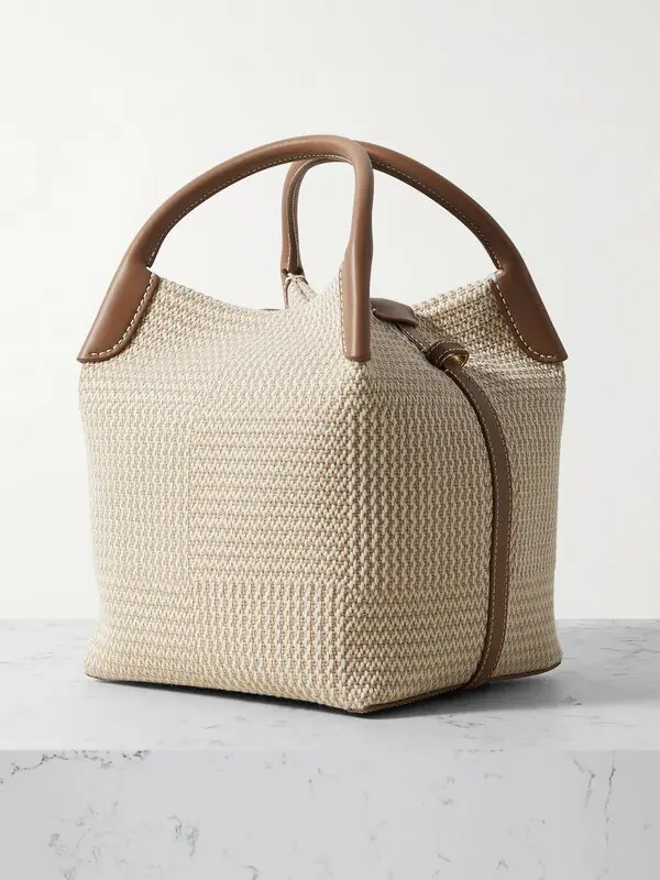 Loro Piana Bale Small Leather-trimmed Woven Cotton Shoulder Bag