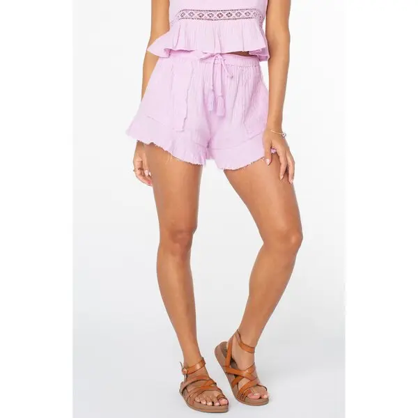 Roxy Bazai Babe Gauze Raw Hem Shorts - Orchid Bouquet Solid