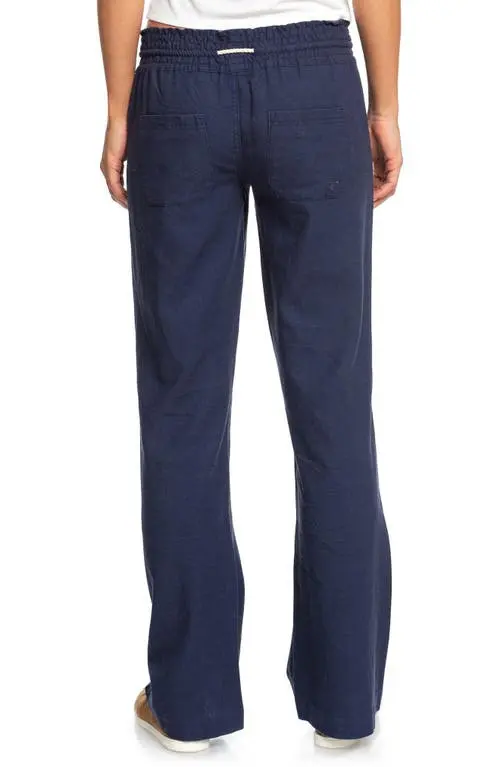 Roxy Oceanside Linen Blend Drawstring Pants - Mood Indigo
