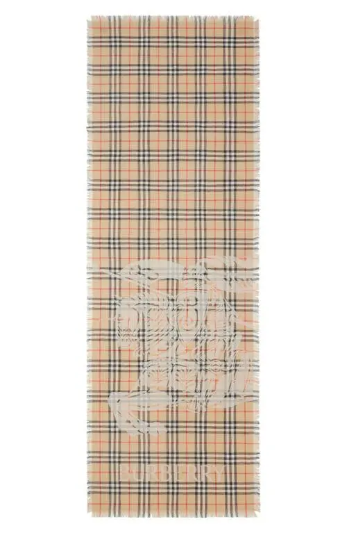 Burberry Equestrian Knight Design Check Wool Scarf - Sand