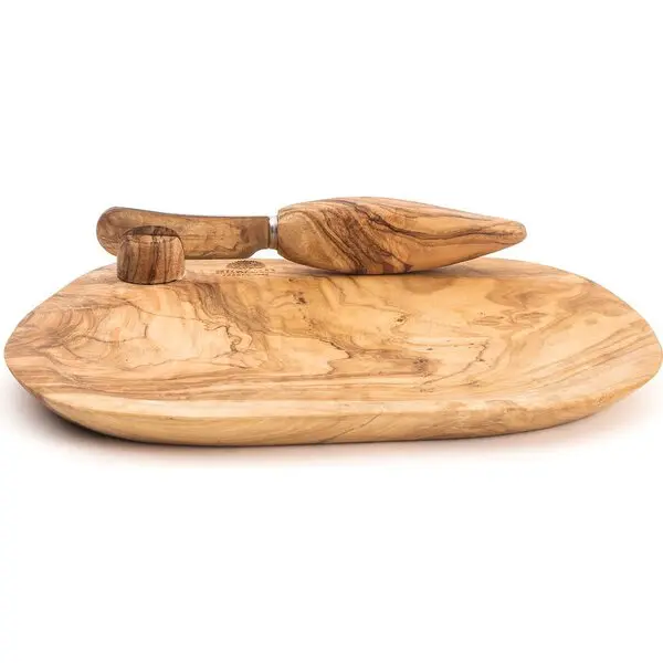 BERARD France Olive Wood Handcrafted Butter Dish & Knife - Brown