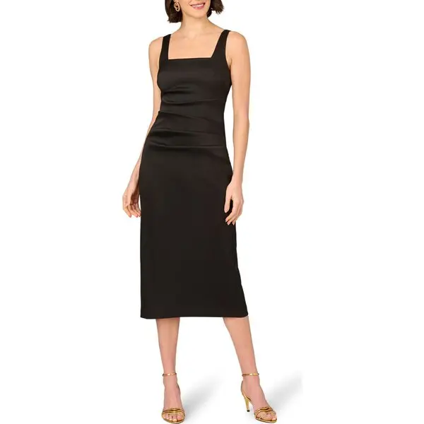 Aidan Mattox Stretch Mikado Midi Sheath Dress - Black