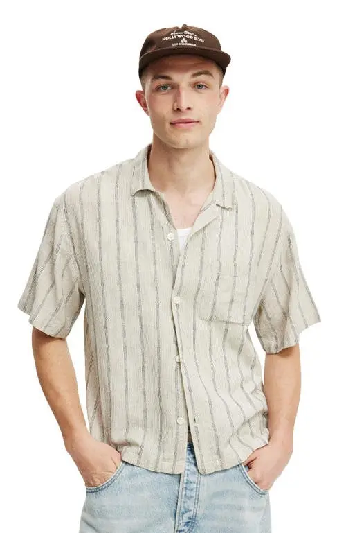 COTTON ON Box Fit Short Sleeve Shirt - Off White Grid Check