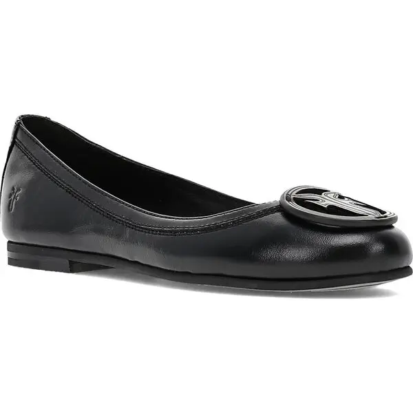 Frye Carson Logo Leather Ballet Flat - Black
