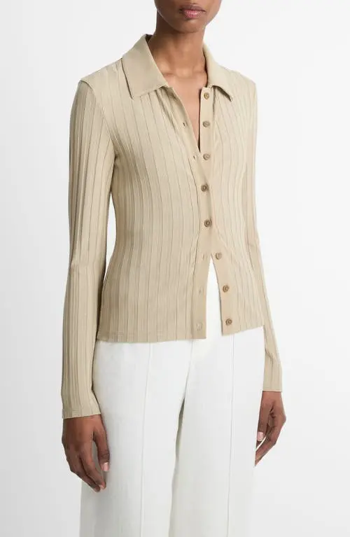 Vince Collar Ribbed Cardigan - Mojave