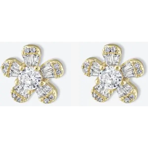 Ben Oni Pave And Baguette Cz Flower Earrings - Gold