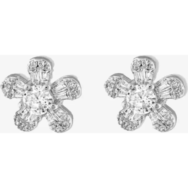 Ben Oni Pave And Baguette Cz Flower Earrings - Silver