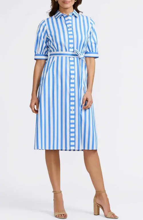 Foxcroft Esther Stripe Shirtdress - Cobalt Blue/ White