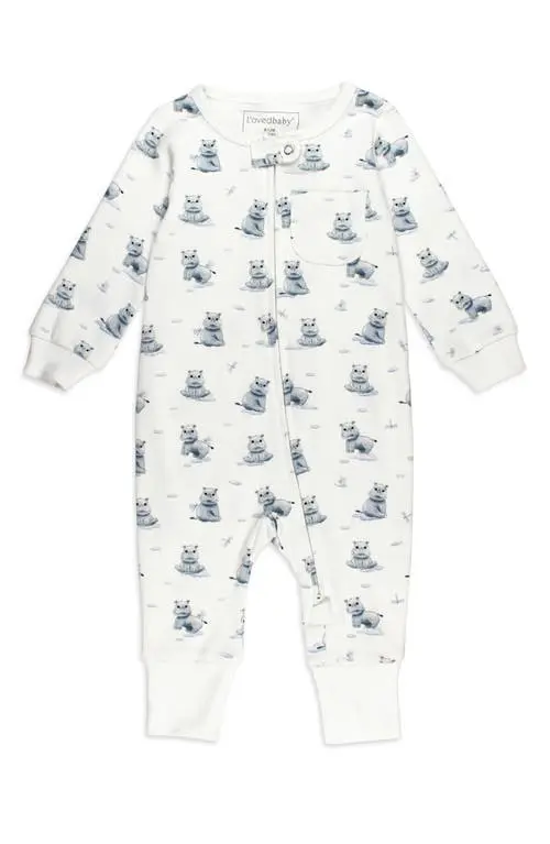 L'OVEDBABY Hippo Print Organic Cotton Zip Romper - Baby Hippo