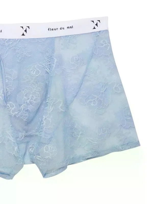 FLEUR DU MAL Bouquet Lace Boxer Brief - Blue