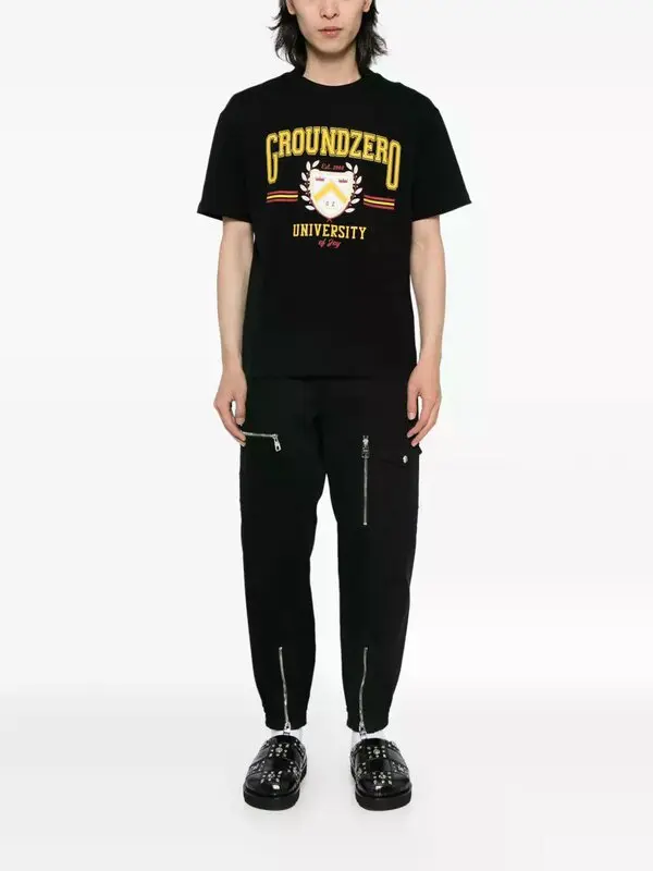 GROUND ZERO University Logo-print Cotton T-shirt - Black