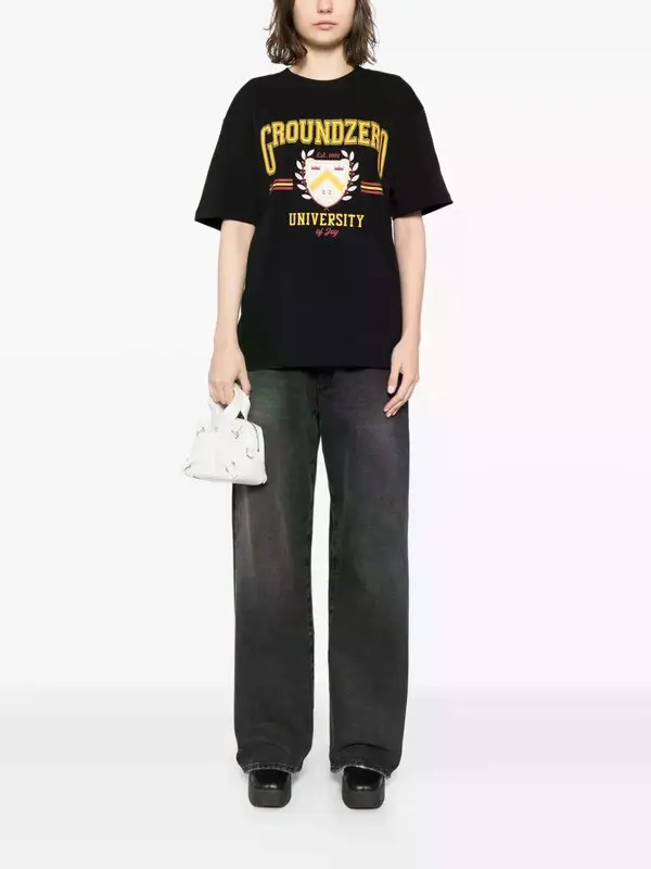 GROUND ZERO University Logo-print Cotton T-shirt - Black