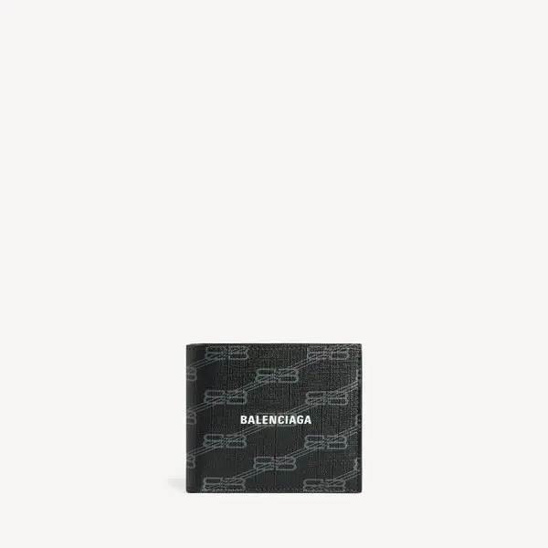 Balenciaga Signature Square Folded Wallet Bb Monogram Coated Canvas - Black
