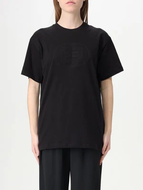 Elisabetta Franchi T-shirt With Embossed Logo - Black