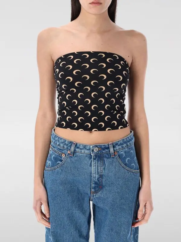 MARINE SERRE Crescent Moon Print Tube Top - Black