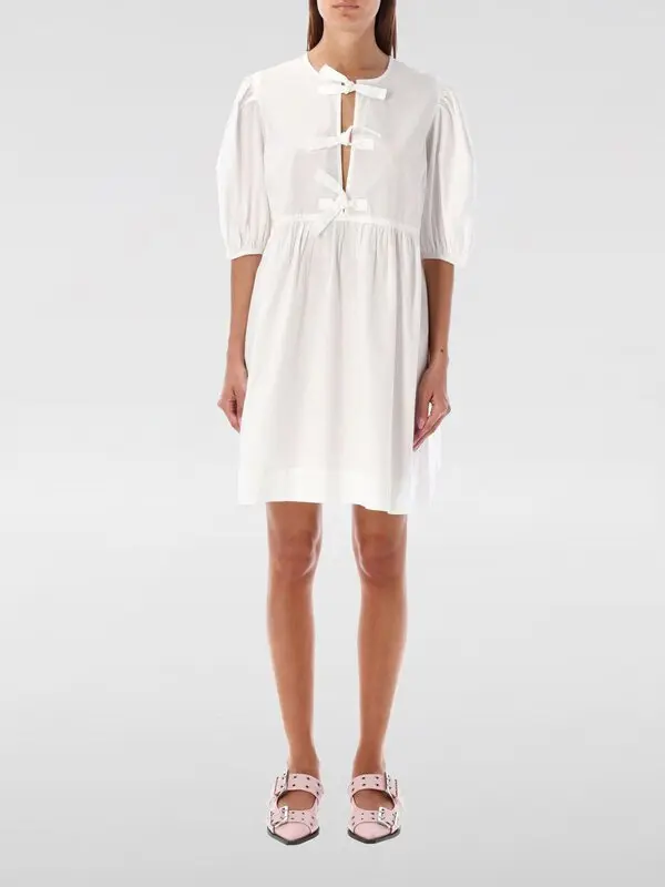 GANNI Bow Detail Mini Dress - White