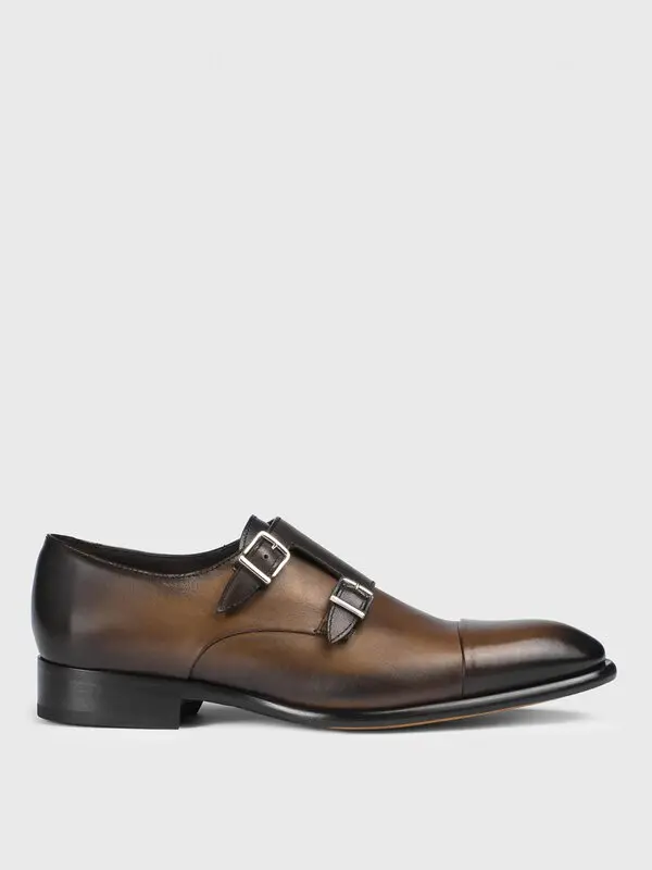 DOUCAL'S Monk Strap Brogue Shoes - Dark