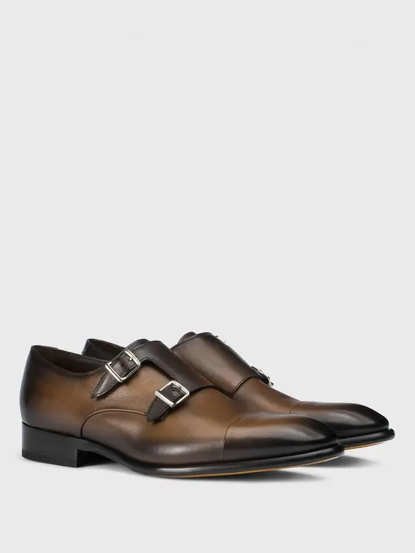 DOUCAL'S Double Monk Strap Cap Toe Shoes - Dark
