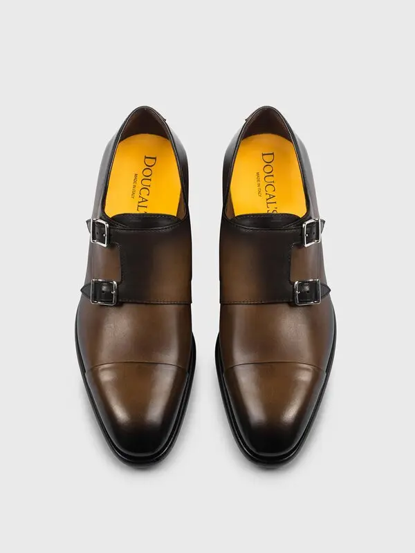 DOUCAL'S Double Monk Strap Cap Toe Shoes - Dark
