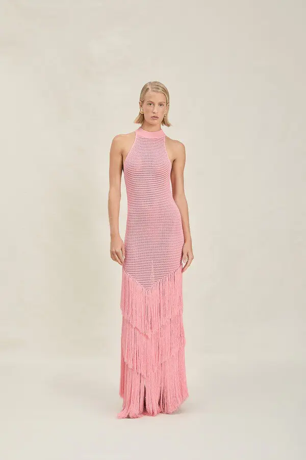 Devon Windsor True Knitted Fringe Maxi Dress - Neutral