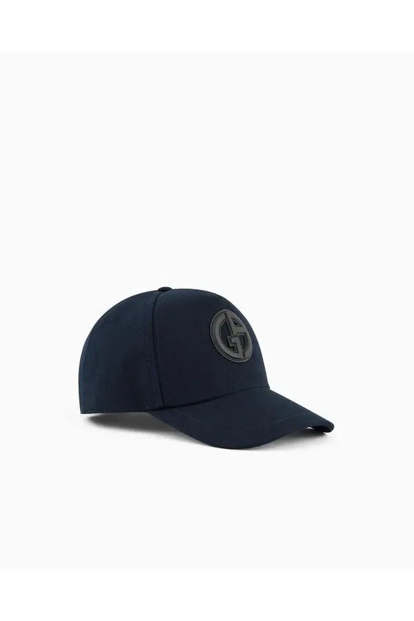 Giorgio Armani Cotton Baseball Cap With Leather Logo - Blue