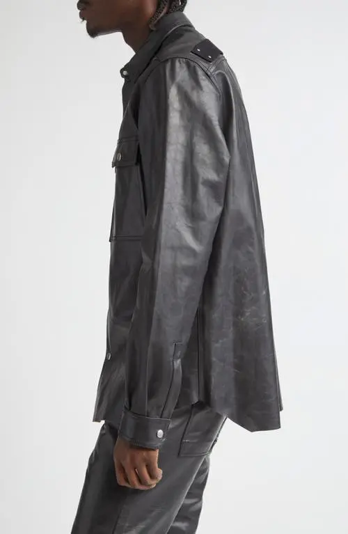 Rick Owens Leather Shirt Jacket - Black