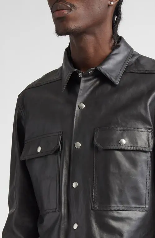 Rick Owens Leather Shirt Jacket - Black