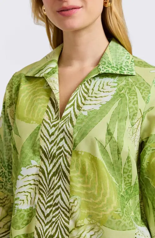 Foxcroft Agnes Mixed Palm Print Shirt - Green Multi