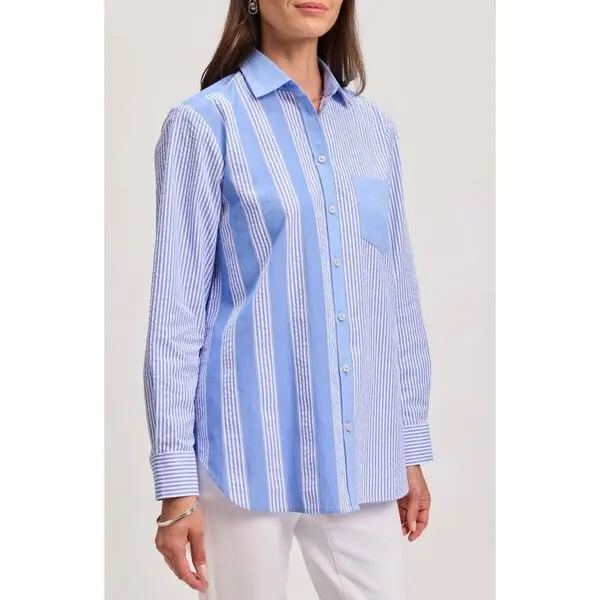 Foxcroft Mixed Stripe Boyfriend Shirt
