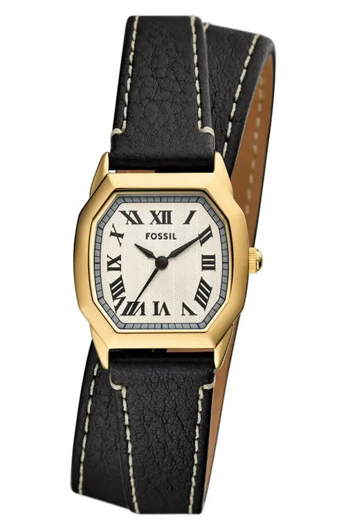 Fossil Harlow Double Wrap Leather Strap Watch - Black