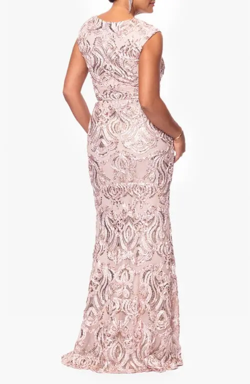 XSCAPE EVENINGS Sequin Floral Appliqué Sheath Gown