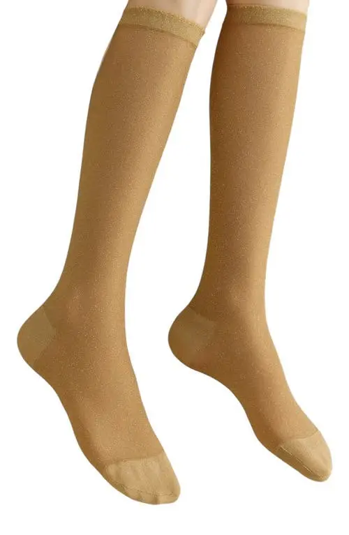 HIGH HEEL JUNGLE Sheer Magic Sparkle Crew Socks - Gold