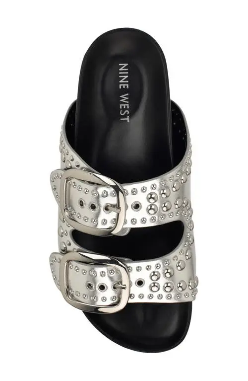 Nine West Flinne Studded Platform Sandals - Silver