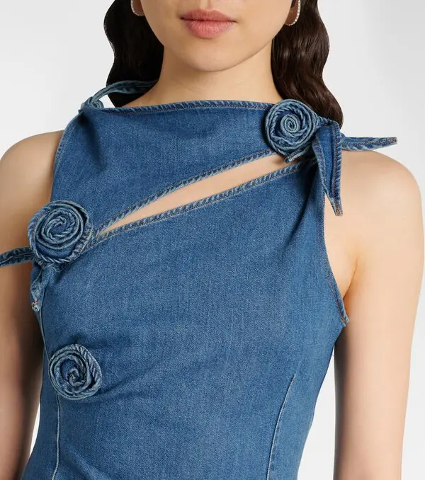 Coperni Floral Appliqué Cutout Denim Minidress