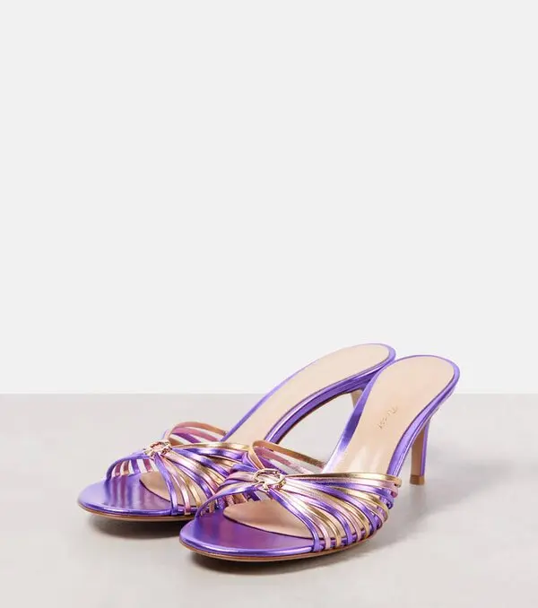 GIANVITO ROSSI 70 Metallic Leather Mules