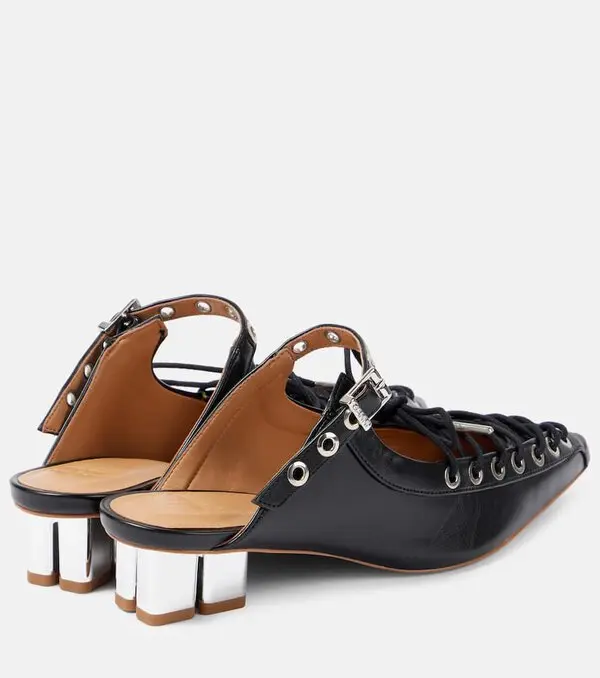 GANNI Faux Leather Lace-up Mules - Black