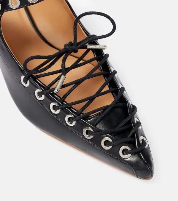 GANNI Faux Leather Lace-up Mules - Black