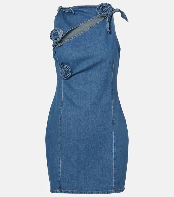Coperni Floral-appliqué Cutout Denim Minidress - Blue