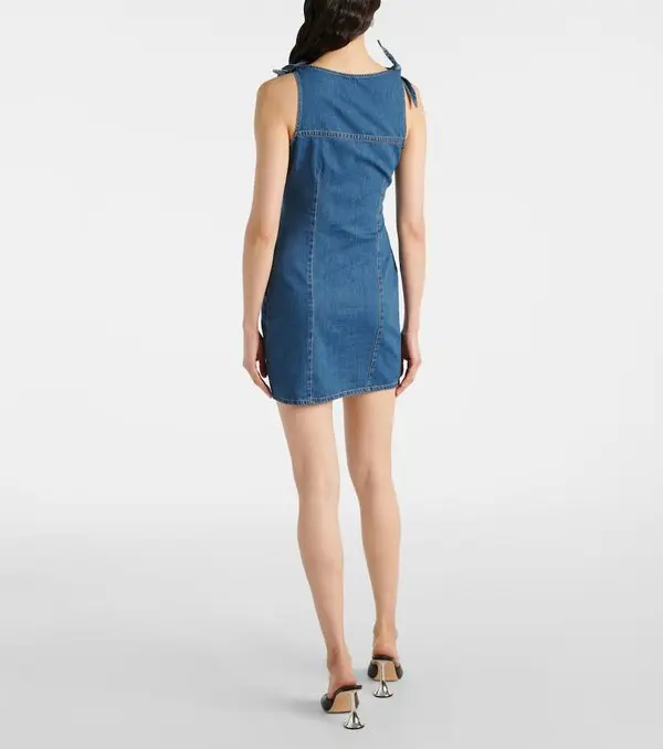 Coperni Floral-appliqué Cutout Denim Minidress - Blue