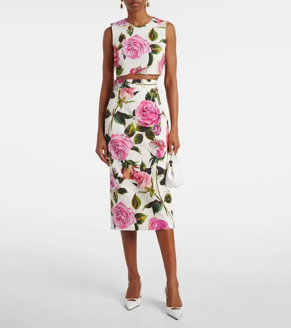 Dolce & Gabbana Floral Cotton-blend Crop Top - Pink